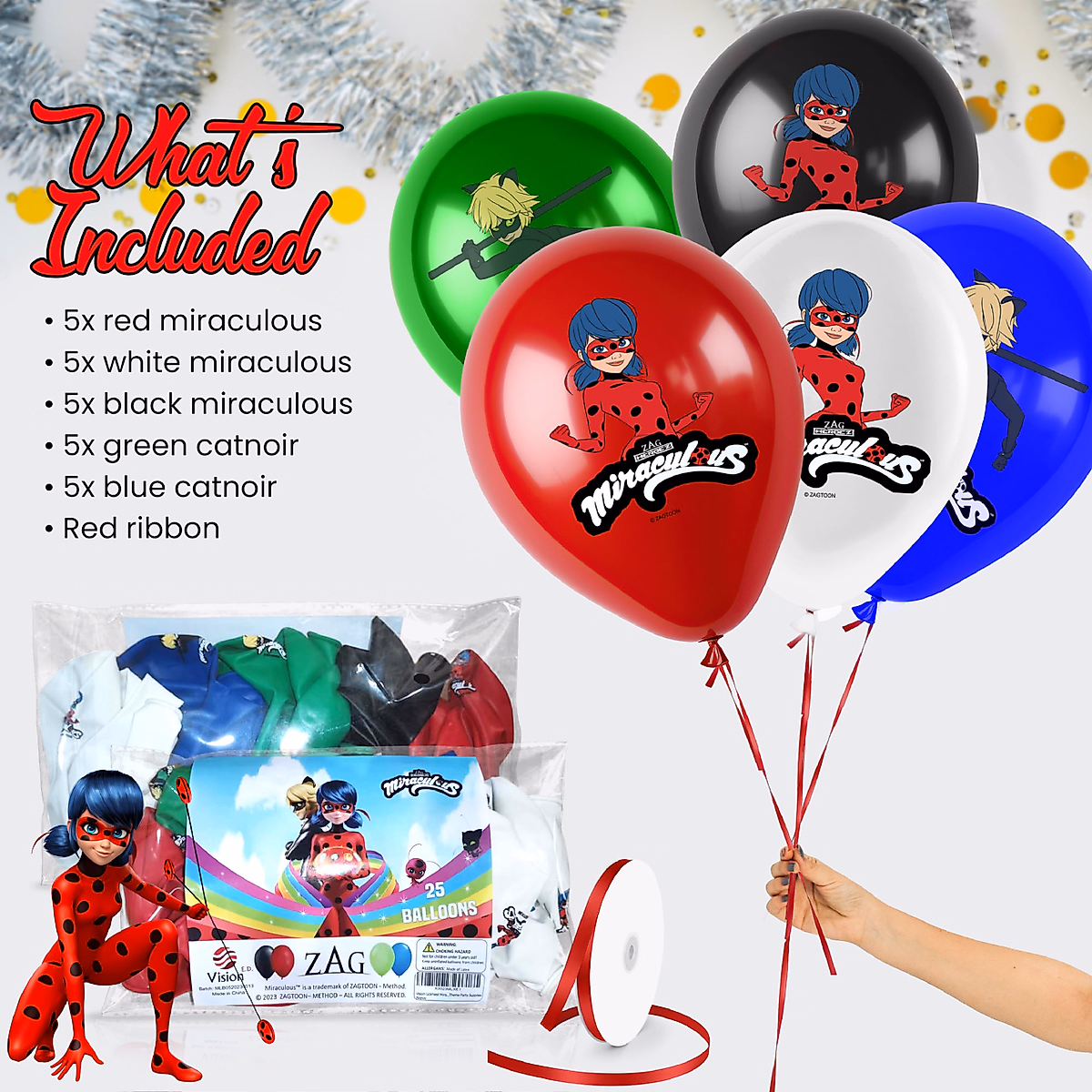 Miraculous Ladybug Cat Noir 12" Birthday Party Balloons 25 Pcs | Premium Latex for Miraculous Ladybug Party Supplies and Decorations by Vision E.D.