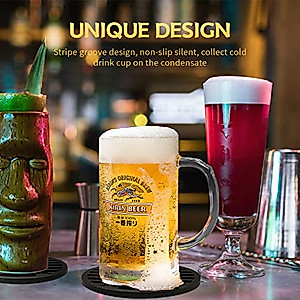 Ouzoustate Coasters for Drinks Set of 6,Silicone Coasters for Coffee Table with Holder,Thickened,Easy to Clean,Non-Slip for Wooden Table,Bar,Fits Any Size of Cup (Black)