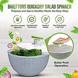 Brieftons 6.2-Quart Large Salad Spinner: Vegetable Washer Dryer Drainer Strainer with Bowl & Colander, Easy One-Handed Pump, Compact Storage, for Washing, Cleaning & Drying Greens, Vegetables, Fruits