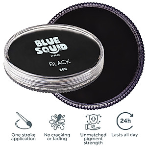 Blue Squid PRO Face Paint - Classic Black (30gm), Professional Water Based Single Cake Face & Body Paint Makeup Supplies for Adults Kids Halloween Facepaint SFX Water Activated Face Painting Non Toxic