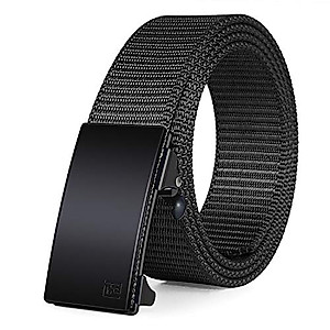 FAIRWIN Men's Ratchet Web Belt,1.25 inch Nylon Web Automatic Slide Buckle Belt - No Holes and Invisible Belt Tail Web Belt for Men (Black, 28-34)