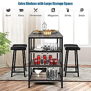 Giantex 3 Piece Dining Table Set, Counter Height Pub Table & Chairs Set, 3 Tier Storage Shelves, Kitchen Table Set, Industrial Bar Table with 2 Pub Stools Upholstered, 47 x 23.5 x 36 Inch