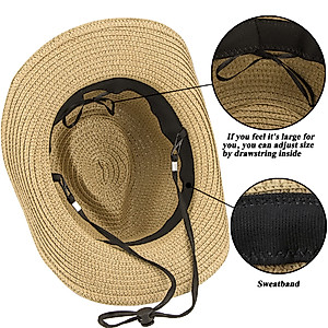 Straw Cowboy Hat for Women Men Western Sun Hat Wide Brim Summer Belt Cowgirl Hats(M-L)