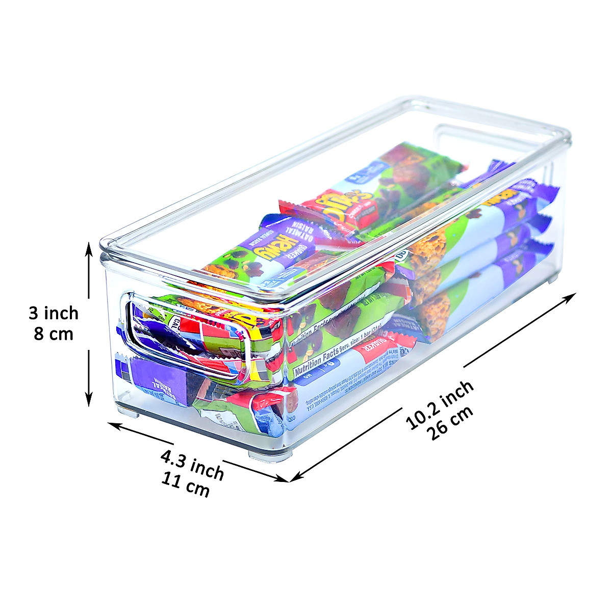 Youngever 2 Pack Stackable Plastic Storage Organizer Container Bins with Lids, 10" x 4" x 3", Stackable Storage Bins with Handler for Refrigerator, Pantry