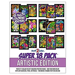 Super Pack of 18 Fuzzy Velvet Coloring Posters (Artistic Edition) - Great for Family Time, Arts & Crafts, Travel, Classrooms, Care Facilities [For All Ages: Girls, Boys, Adults, Toddlers, and More]