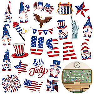 Haooryx 52Pcs Presidents' Day Bulletin Border Decorations Motivational Posters, 4th of July Border Trim Blackboard Decal Independent Day Stickers for Memorial Day School Classroom Door Wall Decor