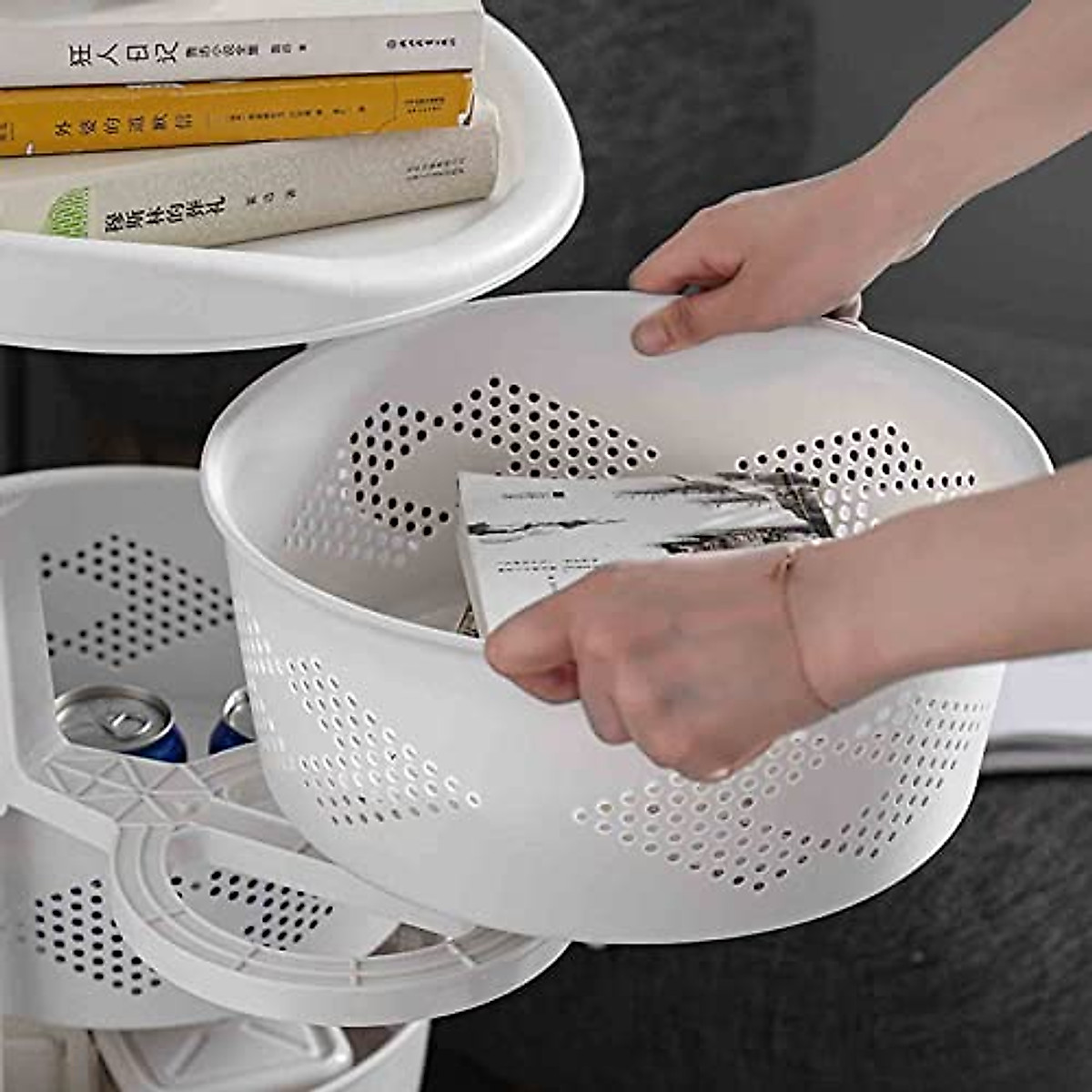 Multi-Layer Kitchen Storage Rack, Detachable Breathable Rotating Fruit Vegetable Organizer, with Lockable Casters, for Kitchen Bedroom, Bathroom,3 Tier