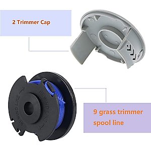 AC14RL3A String Trimmer Replacement Spool Line, 0.065" Autofeed Replacement Spools for Ryobi 18V, 24V, and 40V Cordless Trimmers,for ryobi 0.065 Trimmer line(9 Spool, 2 Cap)