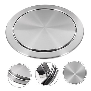 Hohopeti Flush Trash can Cover 8 inch Wide Trash can Kitchen Garbage can Garbage bin auto Trash can Metal Trash bin Recessed Counter Top Cover 430 Stainless Steel Wastebasket Clamshell Mini