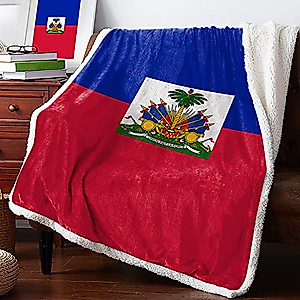 DecorLovee Sherpa Fleece Throw Blanket for Couch Bedroom, Haitian Flag Day Flag Shaggy Cozy and Soft Blanket Suitable for All Season Size 50"x 60" Tropical Plants with Green Leaves Trees