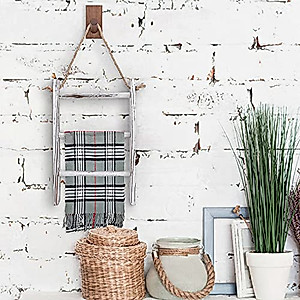 3-Tier Wood Tower Ladder Rack with Rope, Hanging Wooden Blanket Storage Organizer for Bathroom, Small Farmhouse Storage Shelf Rustic and Decorative
