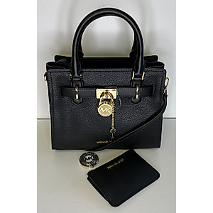 Michael Kors MICHAEL Michael Kors Hamilton SM Satchel bundled with SM TZ Coinpouch Purse Hook (Black)