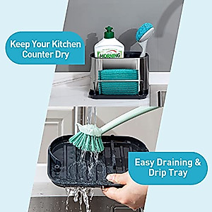 MITOUER Stainless Steel Sink Caddy, Sponge Holder & Dish Brush Holder for Kitchen Sink, Kitchen Scrubber Organizer with Removable Drain Tray, Kitchen Caddy Sink Organizer
