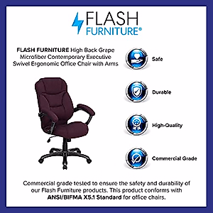 Flash Furniture Jessie High Back Grape Microfiber Contemporary Executive Swivel Ergonomic Office Chair with Arms