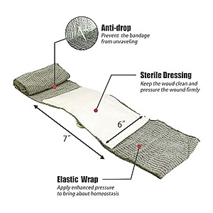 RHINO RESCUE 6" Israeli Style Emergency Bandage, Compression Trauma Wound Dressing, Medical Sterile Vacuum Sealed, Combat Tactical First Aid Kit IFAK Supplies, 2 Count