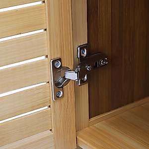 SHOUMANUAL Bamboo Rotating Bookshelf, 6-Tier Bookcase with Storage Cabinet & Doors, 360° Revolving Narrow Storage Display Rack Standing Shelves for Living Room Study Room Office, Natural