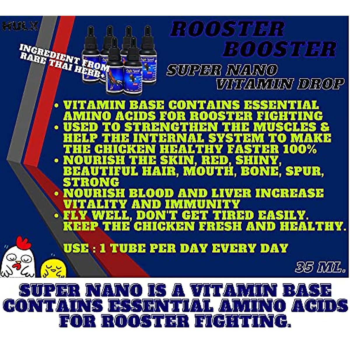SPEED SUPER NANO DROP 35 ML. Essential Amino Acids Rooster Booster Vitamins Chicken Supplement For Fast Proven Recovery Body & Energy, Blood Care Build Muscles Feed Poultry Fighting Gamecocks Hen Food