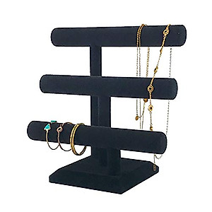7TH VELVET 3 Tier Bracelet Holder,Bracelet Display Stand, Bracelet Organizer, Black Velvet T-Bar Table Top Jewelry Holder, Thin Roll