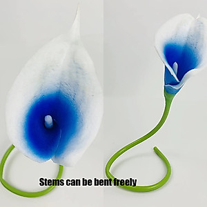 Etycoo 20pcs Calla Lily Lataex Real Touch Flower Bouquet for Wedding Garden Dining Table Center Home Party Photography Decor (White Blue Core)