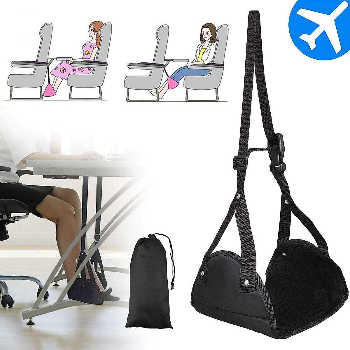 Arsaha Airplane Footrest - Foot Rest for Airplane Travel Essentials , Portable Foot Hammock Under Desk for Train Bus Flight Office Foot Hammock Airplane with Memory Foam-Reduces Swelling