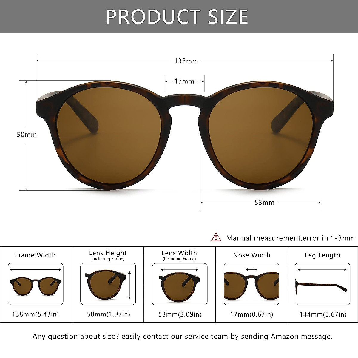 SUNGAIT Women's Classic Vintage Round Polarized Sunglasses Retro Style UV400 (Amber Frame(Matte Finish)/Brown Lens) SGT166 HPKC