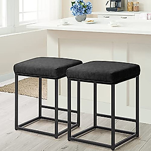 Homall Bar Stools, Counter Height 24" Barstools Set of 2 for Kitchen Island, Bar Chairs PU Leather Backless Modern Square Stool with Thick Cushion and Metal Steel Frame (Black)