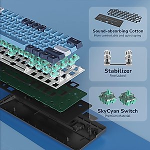 RK ROYAL KLUDGE RK61 Plus Wireless Mechanical Keyboard, 60% Percent Gaming Keyboard with Bluetooth/2.4G/Wired, Hot Swappable RGB PC Keyboards with USB Hub for Win/Mac, Silence Linear SkyCyan Switches