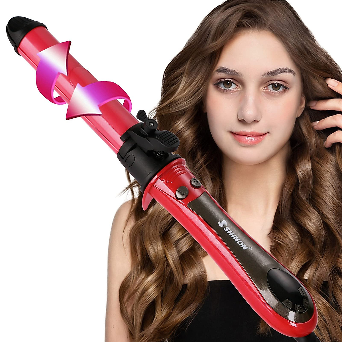 Automatic Hair Curling Iron 2 in 1 Hair Straightener Curler 1 to 1.2 Inch Spinning Hair Wand with Automatic Rotation for All Hiar Type Ceramic Flat Iron Auto Rotating Spiral（for Long Hair ONLY）