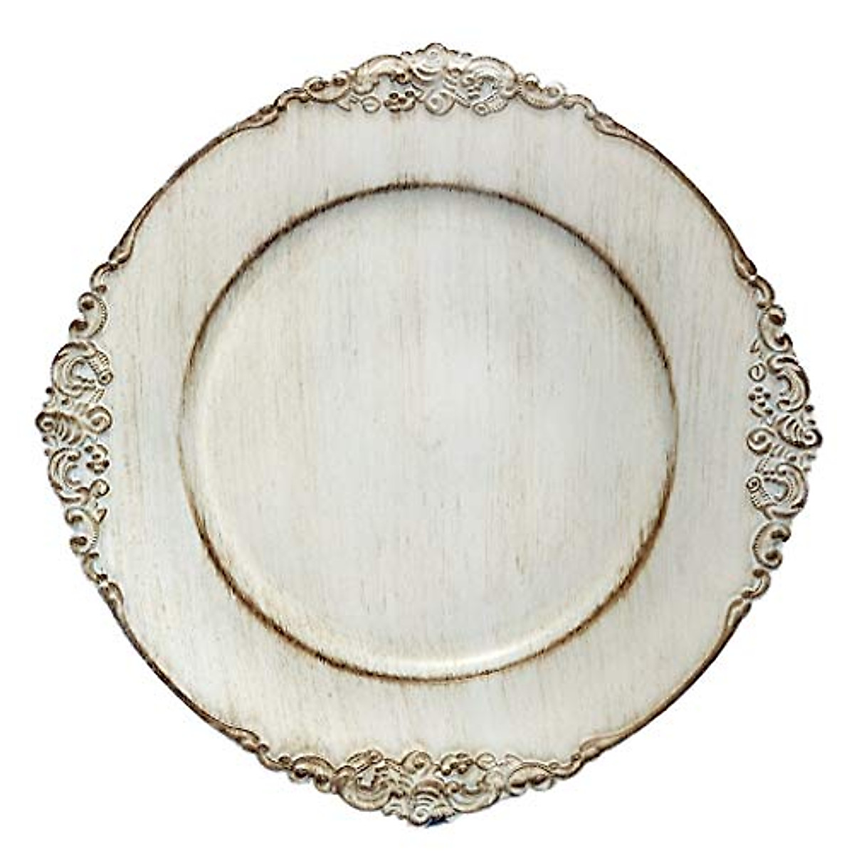 Tiger Chef 4-Piece 13-inch Royal Antiqued White Round Vintage Dinner Charger For Plates, Wedding Reception Chargers Plate Chargers For Table Settings Disposable Hard Round Charger Plates