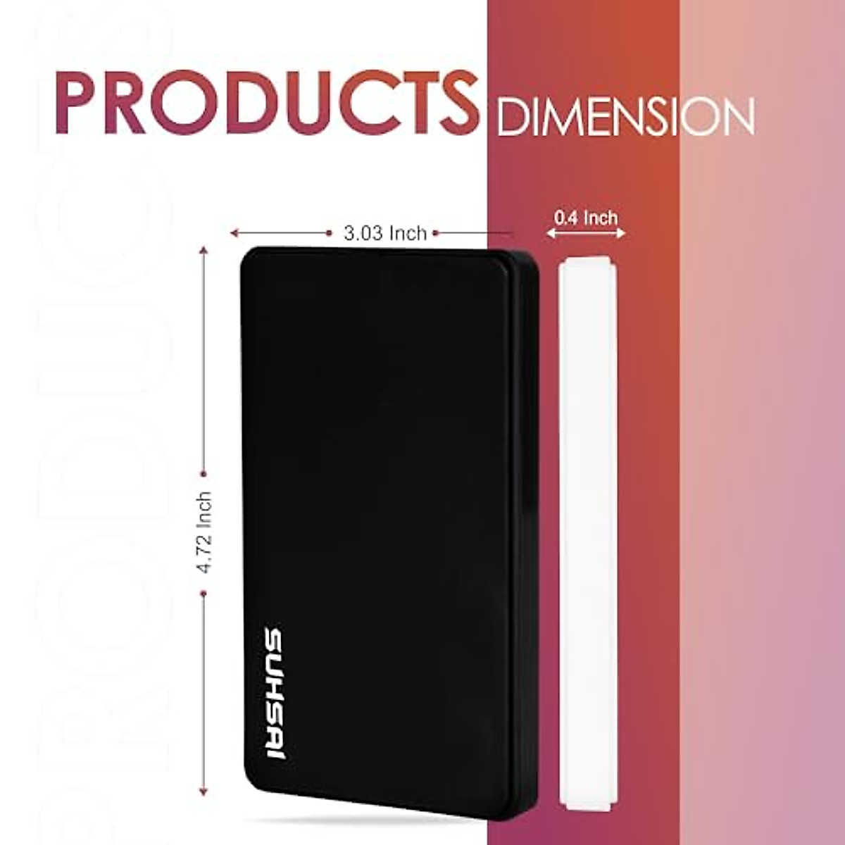 SUHSAI Portable 1TB External Hard Drive, HDD Backup Storage with USB 2.0 Fast Data Transfer, Ultra Slim & Light Hard Disk 2.5” Compatible with PC, Mac, Window, Laptop, and Desktop (White)