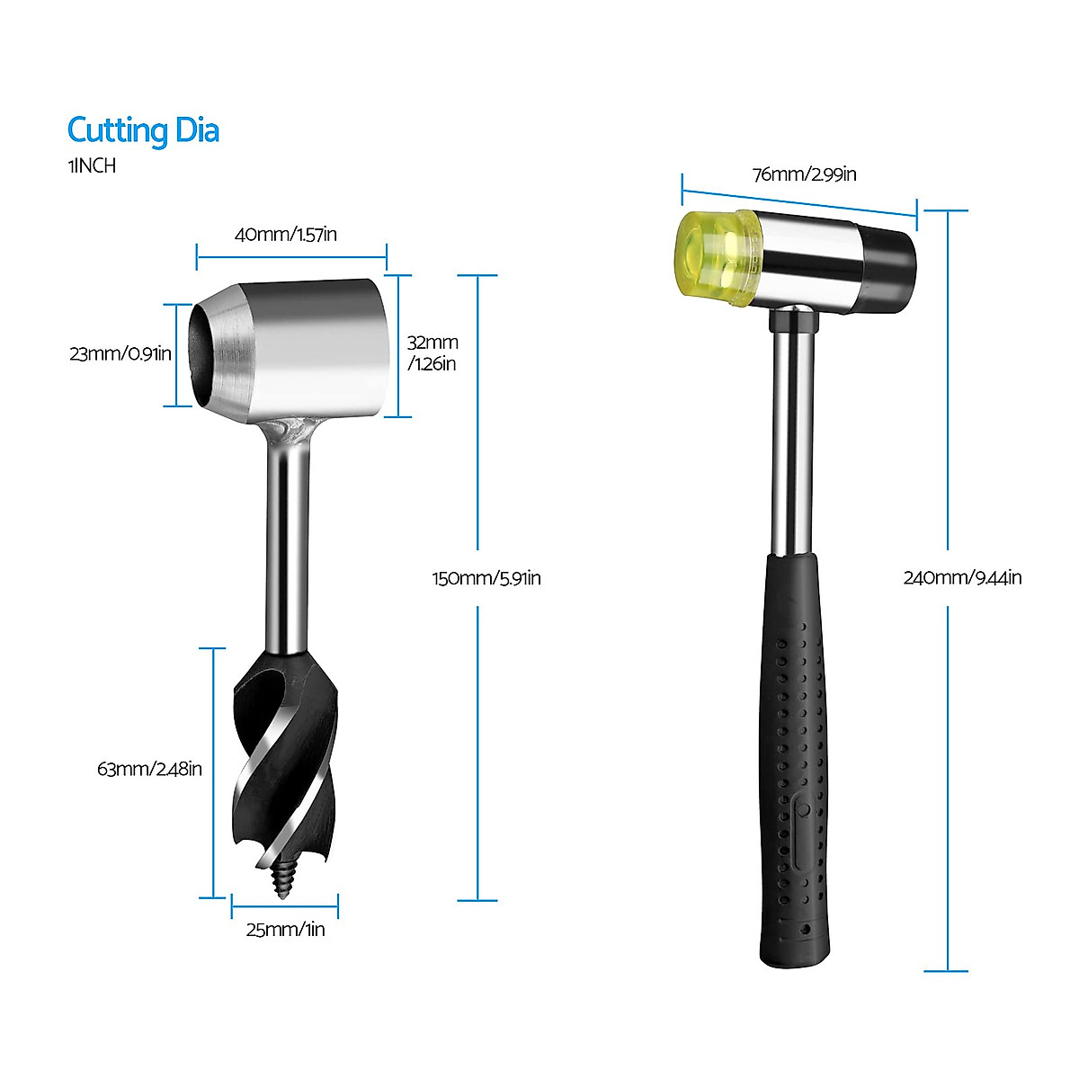 eSynic Bushcraft Hand Auger Wrench, eSynic Scotch Eye Wood Auger with Leather Holster and Rubber Hammer, Survival Tools for Bushcraft Woodworking Hand Drill Set for Outdoor, Camping, Peg Hole Maker