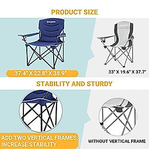 KingCamp Oversized Camping Chairs for Adults, Padded Heavy Duty Portable Folding Chair for Outside, Camp, Sports, Beach, Outdoor, Lawn