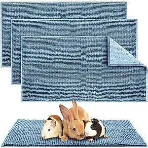 Amylove 4 Pcs Guinea Pig Cage Liner Guinea Pig Bedding Washable Fleece Pee Pads Reusable Small Animals Training Mat Small Animal Sleeping Bed for Bunny Hamster(Blue,14 x 28 Inch)