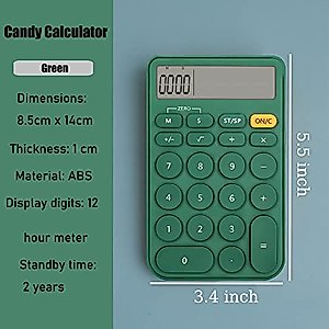 VEWINGL Standard Calculator 12 Digit,with Timers and Alarm Clock,Calculator with Large LCD Display for Office,School,Home & Business Use,Automatic Sleep,with Battery(Green)