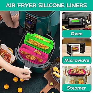 ROVANCHY 4Pcs Air fryer Air fryer liners,Silicone air fryer liners,Circular Silicone air fryer basket Air fryer silicone pot Air fryer silicone baking tray(rectangle, 2PCS GREEN+2PCS PURPLE)