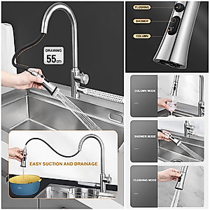 304 Stainless Steel High Arc Brushed Nickel Kitchen Faucet,Silicone Waterfall Outlet Kitchen Sink Faucets,Kitchen Faucet with Pull-Out Down Sprayer,with Deck Single Handle Sink Faucets