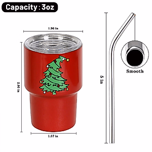 LSBIYUTEFO Mini Shot Glasses with Lids and Straws, 3 oz Cute Christmas Style Stainless Steel Insulated Sublimation Tumbler Cup for Drink Cocktail Bar Beach Party Gift (6 Packs)
