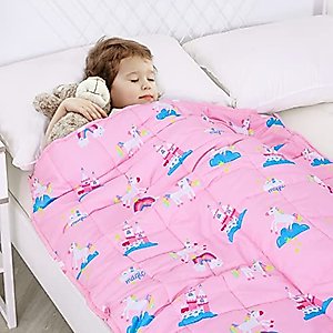 Kivik Toddler Weighted Blanket for Kids 3 lbs 36x48,Pink Weighted Blanket for Girls,Childrens Heavy Blanket for Calming and Sleep,Pink Unicorn