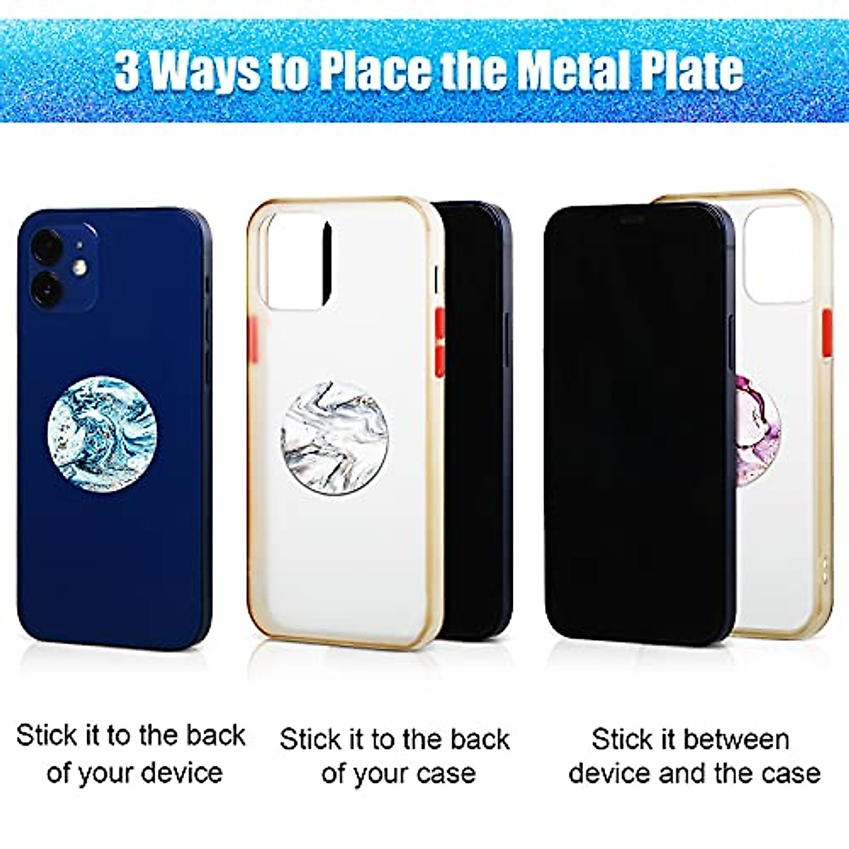 8 Pcs Phone Magnet Car Metal Plate Mount Metal Plate for Cell Holder Magnetic Car Mount Compatible with Magnetic Car Mounts Replacement Sticker(Marbling Style)