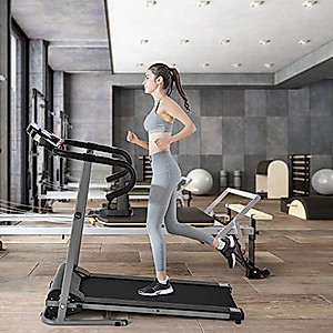 GYMAX Folding Treadmill, Electric Motorized Running Jogging Machine with LCD Monitor & Device Holder, Easy Assembly Heavy Duty Walking Treadmill for Home