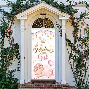 INNORU Welcome Baby Girl Door Banner Decor, Gender Reveal Party Decor, Baby Shower, Girl Theme Birthday Party Photo Booth Backdrop Background Supplies