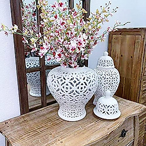 Galt International 19.5” Lattice Ginger Jar with Lid - Home Decor with Intricate Mediterranean Inspired Lattice Work - Living Room and Kitchen Decoration - 19.5” (White)