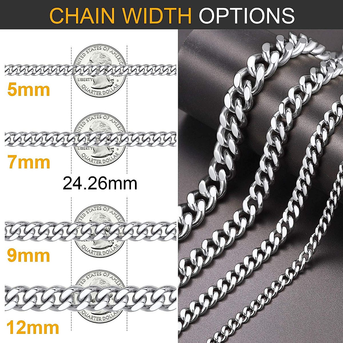 Mens Necklace Cuban Chain Choker 12mm 14inch Stainless Steel Choker Neck Chains for Men