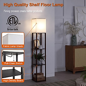 YAMEIWAN Floor Lamp with Shelves, Shelf Floor Lamps for Living Room with 3CCT LED Bulb, Modern Corner Square Display Standing Lamp with 4-Tier Tall Bookshelf Lamp for Bedroom Office