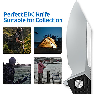 bunnyedge Pocket Folding Knife D2 Steel Blade G10 Handle Small EDC Knife with Pocket Clip for Men Women, Sharp Camping Survival Hiking Knives, Black - 111A