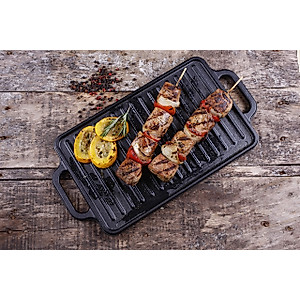 Victoria Rectangular Cast Iron Griddle. Double Burner Griddle, Reversible Griddle Grill, 13 x 8.5 Inch, Seasoned with 100% Kosher Certified Non-GMO Flaxseed Oil, Model: GDL-189
