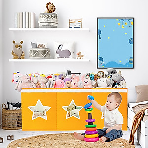 Extra Large Toy Box Chest, Toy Storage Organizer Bins with Transparent Windows, Foldable Storage Box for Kids,Boys,Girls,Toddler,Nursery Room,Playroom(Orange Srar)