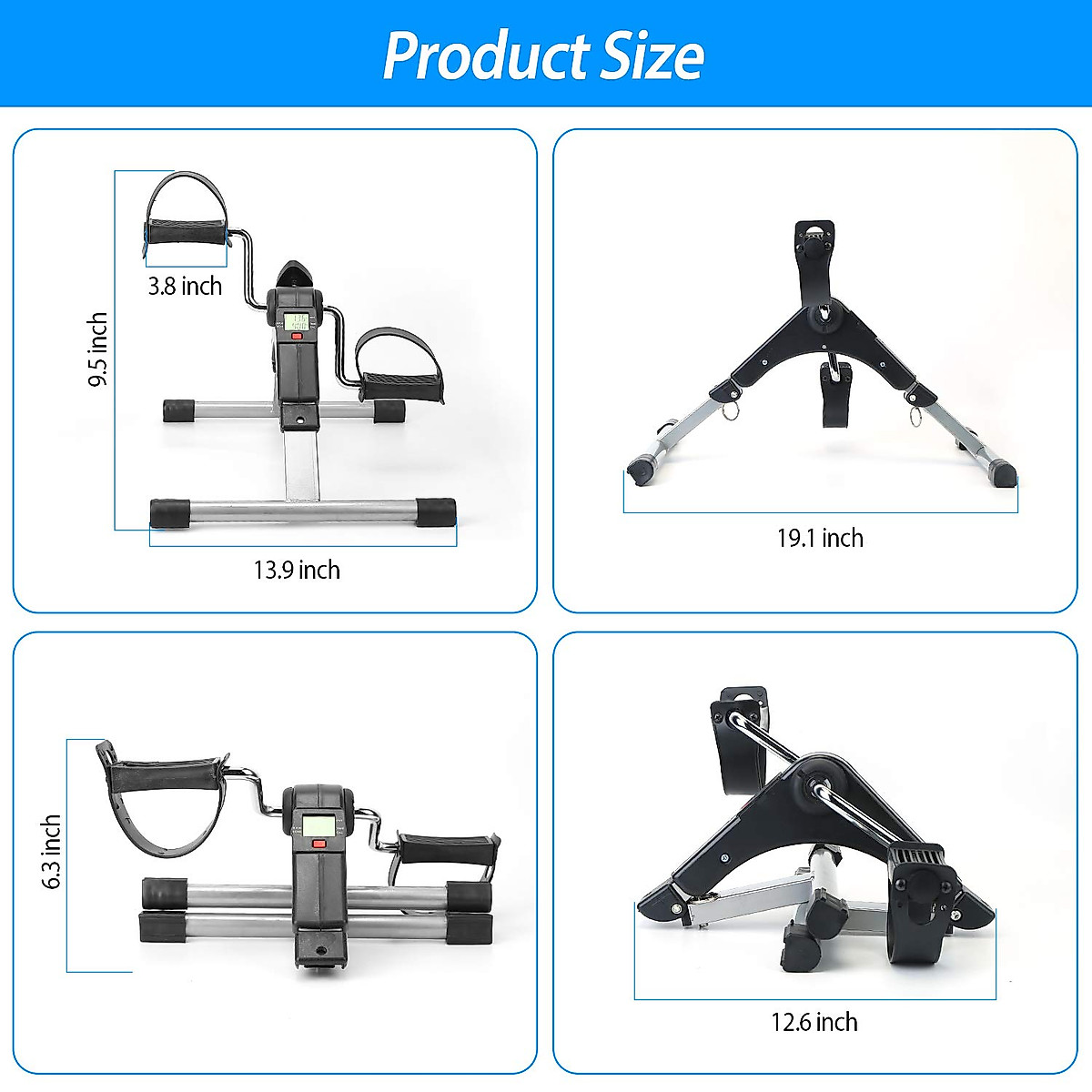 Folding Pedal Exerciser, Under Desk Bike Pedal Exerciser for Arm/Leg Workout, Portable Exercise Peddler with Electronic LCD Display (Black)