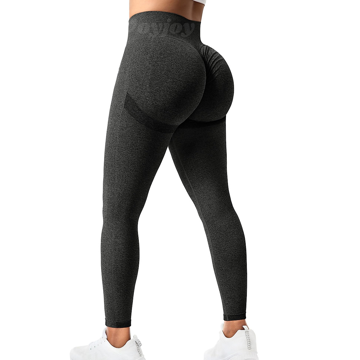 VOYJOY Athletic Workout Scrunch Leggings for Women High Waist Seamless Gym Pants Tummy Control Amplify Tights Contour Black XL