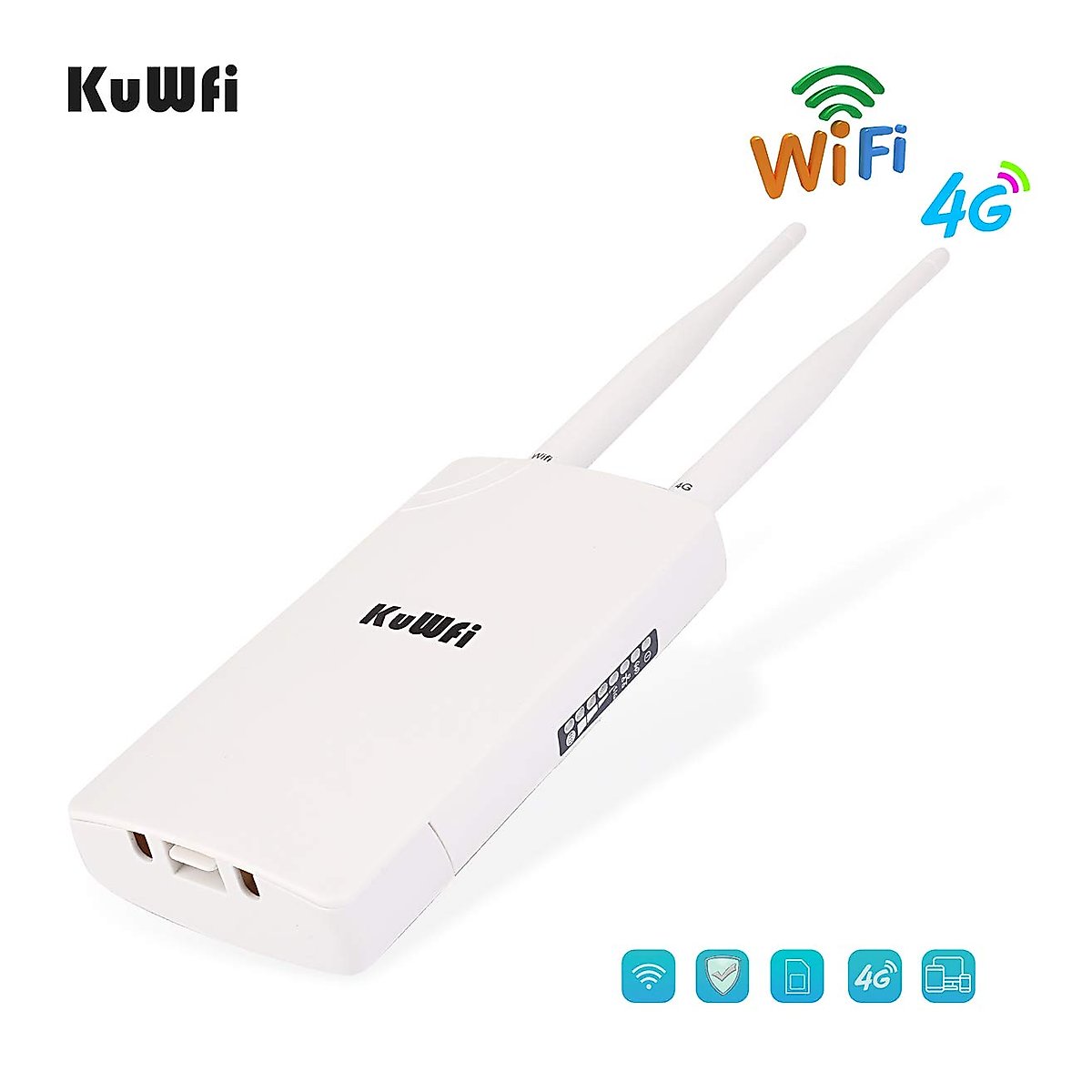 KuWFi Waterproof Outdoor 4G LTE CPE SIM Card WiFi Router 150Mbps CAT4 SIM LTE Routers Work with IP Camera or Outside WiFi Coverage with 2pcs Antenna Only Work with SIM Card Mode Not for USA